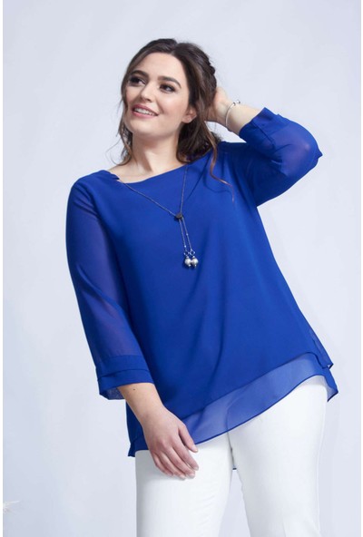 Moda Berray 1934 Saks Kolye Yakalı Şifon Büyük Beden Şık Bluz Moda Berray 1934 Saks Kolye Yakalı Şifon Büyük Beden Şık Bluz