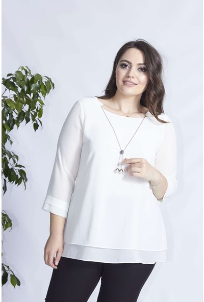 Moda Berray 1934 Ekru Kolye Yakalı Şifon Büyük Beden Şık Bluz Moda Berray 1934 Ekru Kolye Yakalı Şifon Büyük Beden Şık Bluz