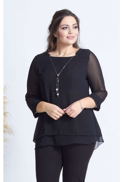 Moda Berray 1934 Siyah Kolye Yakalı Şifon Büyük Beden Şık Bluz Moda Berray 1934 Siyah Kolye Yakalı Şifon Büyük Beden Şık Bluz