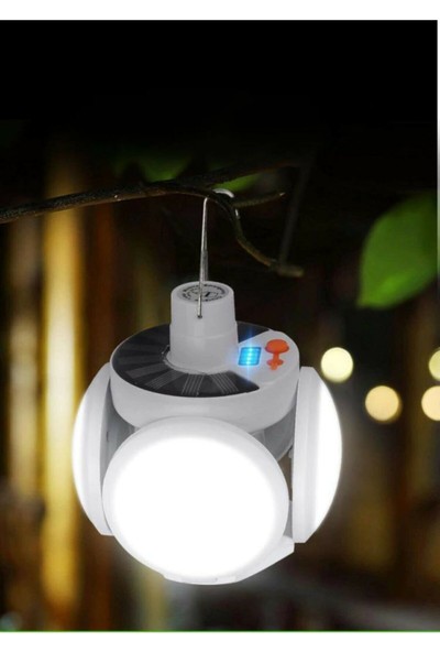 Solar Güneş Enerji ve USB Sarjlı 5 Kanatlı Bahçe Aydınlatma LED Askılı Pratik Kamp Lamba