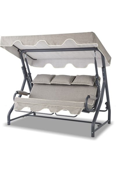 Erinöz Salvia 3 Kişilik Yatarlı Bahçe Salıncağı Balkon Teras Salıncak Gri Minder