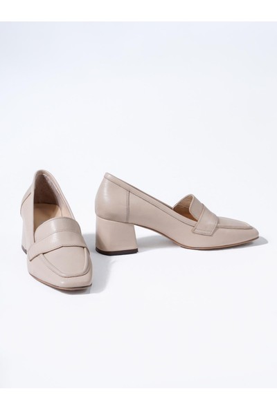 CZ London Deri Kadın Loafer Ayakkabı Kalın Topuklu