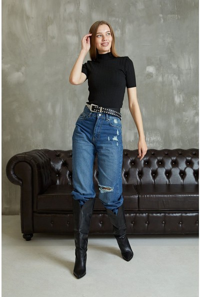 Lime Moda Yırtık Detay Jean Pantolon-Mavi Lime Moda Yırtık Detay Jean Pantolon-Mavi