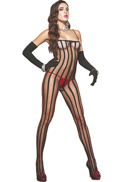 Nightlight 5125 Siyah Çizgili Fantezi Vücut Çorabı