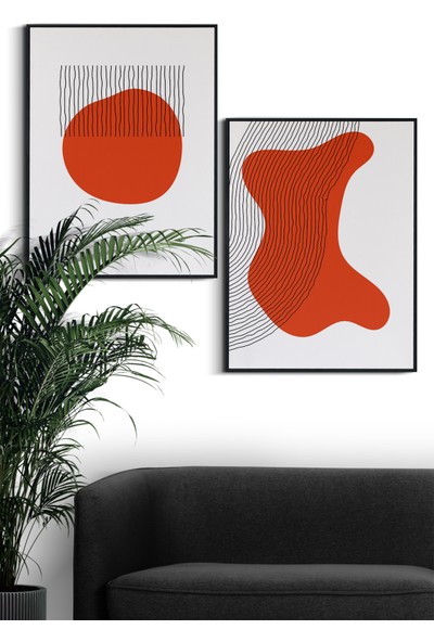 Posterist 2'li Çerçeveli Kırmızı Şekil ve Çizgiler Duvar Tablosu Posterist 2'li Çerçeveli Kırmızı Şekil ve Çizgiler Duvar Tablosu