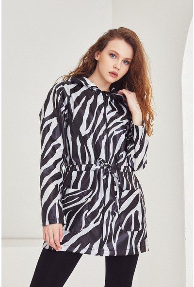 Lime Moda Fermuarlı Cepli Yağmurluk-Beyaz Lime Moda Fermuarlı Cepli Yağmurluk-Beyaz