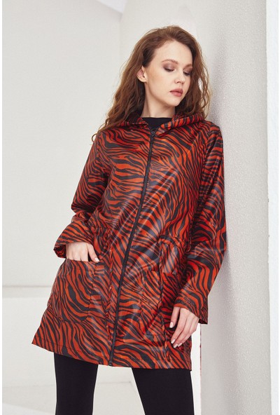 Lime Moda Fermuarlı Cepli Yağmurluk-Kiremit Lime Moda Fermuarlı Cepli Yağmurluk-Kiremit