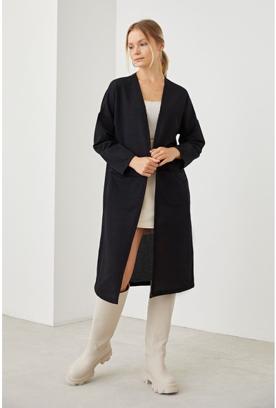 Lime Moda Iki Cep Hırka-Siyah