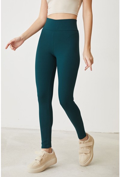 Lime Moda Geniş Lastikli Tayt-Yeşil