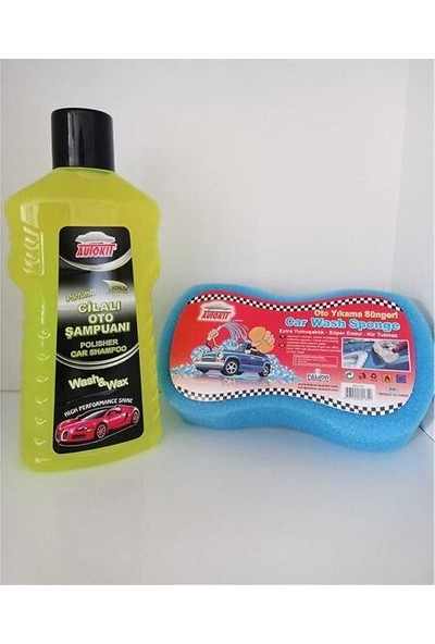 Autokit Cilalı Oto Şampuanı 1 Lt+ Oto Yıkama Süngeri
