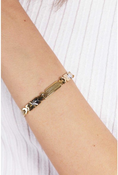 Beoje Gold Bijuteri Kadın Bileklik Çelik Çift Renk Karışık Desen