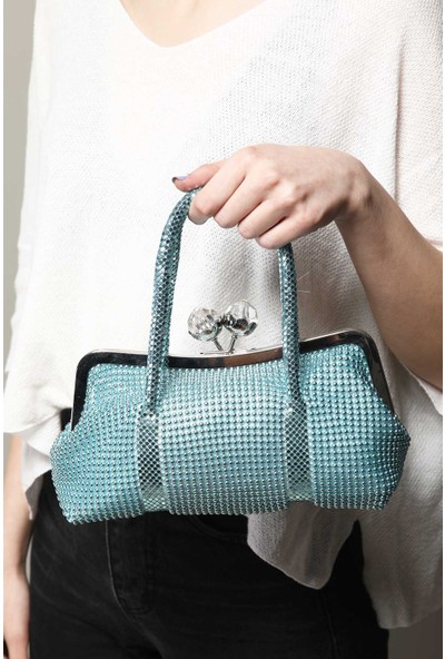 Beoje Mavi Aksesuar Çanta Taşlı File Tasarımlı