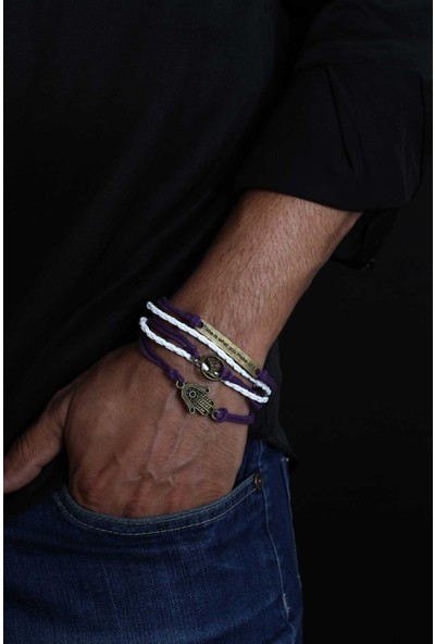 Beoje Mor Bijuteri Unisex Bileklik Deri Ipli Örgü Karışık Figür Tasarımlı
