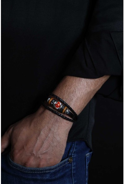 Beoje Siyah Bijuteri Unisex Bileklik Deri Çıtçıtlı Örme Boncuklar Tasarımlı Beoje Siyah Bijuteri Unisex Bileklik Deri Çıtçıtlı Örme Boncuklar Tasarımlı
