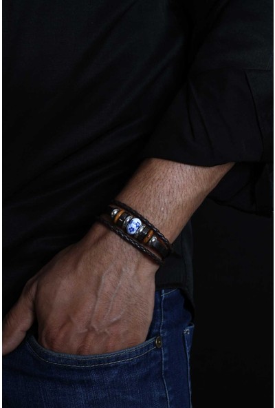 Beoje Kahverengi Bijuteri Unisex Bileklik Deri Çıtçıtlı Örme Boncuk Detaylı Beoje Kahverengi Bijuteri Unisex Bileklik Deri Çıtçıtlı Örme Boncuk Detaylı