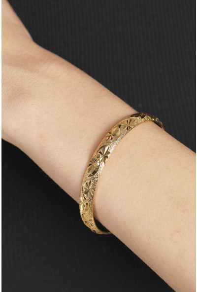 Beoje Gold Bijuteri Bilezik Çelik Kelepçe Çiçekli Oyma