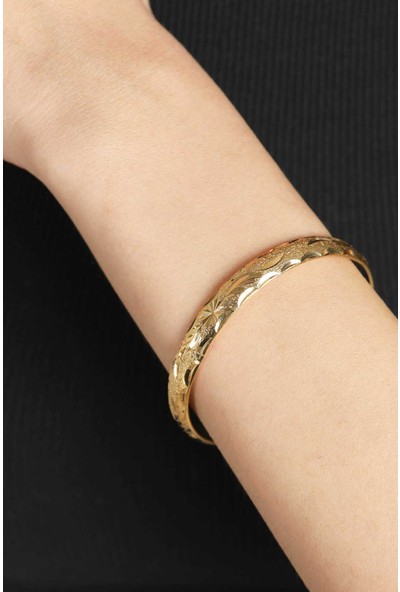 Beoje Gold Bijuteri Bilezik Çelik Kelepçe Geometrik Oyma