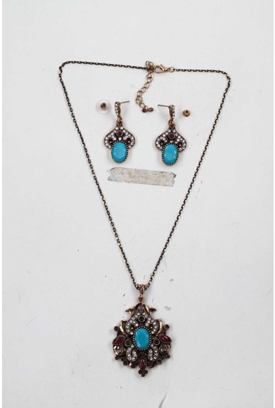 Beoje Turkuaz Bijuteri Küpe Kolye Osmanlı Temalı Renkli Taşlı Set Beoje Turkuaz Bijuteri Küpe Kolye Osmanlı Temalı Renkli Taşlı Set