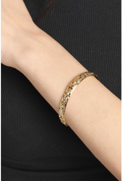 Beoje Gold Bijuteri Bilezik Çelik Kelepçe Yıldız Oyma