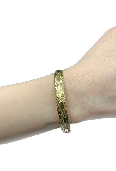 Beoje Gold Bijuteri Bilezik Çelik Kelepçe Çizgili Oyma