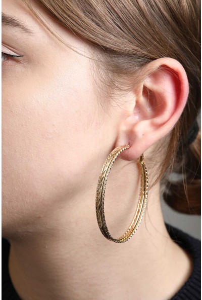 Gold Bijuteri Küpe Büyük Asimetrik Desen Halka