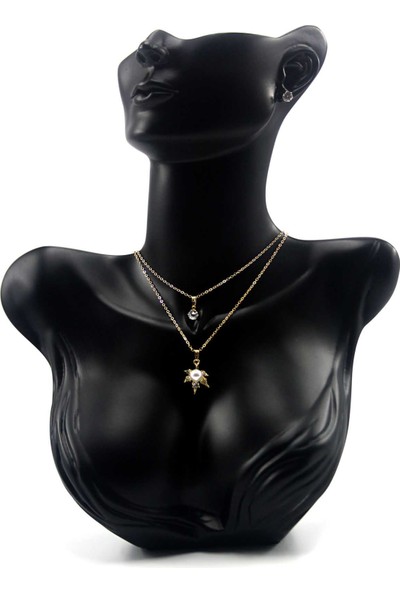 Beoje Gold Bijuteri Kolye Taşlı Yaprak Temalı 2 Adet