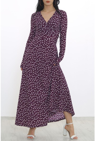 Kasheha Kadın Mor-Beyaz Kruvaze Yaka Çiçek Desenli Belden Oturtmalı Likralı Uzun Elbise - KAD3325563 Kasheha Kadın Mor-Beyaz Kruvaze Yaka Çiçek Desenli Belden Oturtmalı Likralı Uzun Elbise - KAD3325563