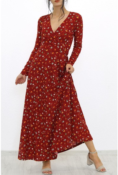 Kasheha Kadın Kırmızı-Beyaz Kruvaze Yaka Çiçek Desenli Belden Oturtmalı Likralı Uzun Elbise - KAD3325563 Kasheha Kadın Kırmızı-Beyaz Kruvaze Yaka Çiçek Desenli Belden Oturtmalı Likralı Uzun Elbise - KAD3325563