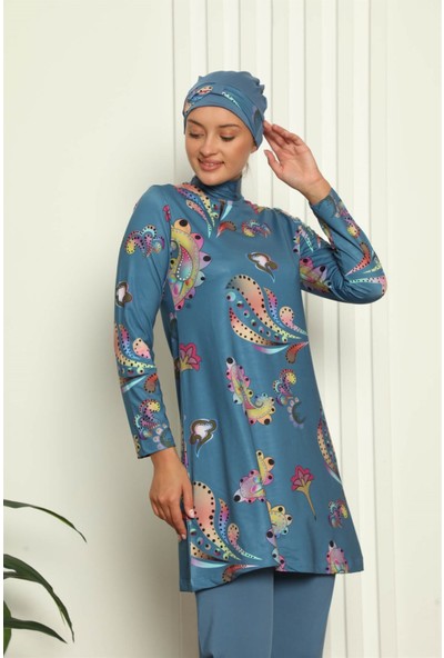 Akbeniz Tam Tesettür Dijital Desenli Mayo 31043