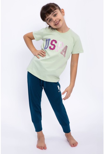 U.S. Polo Assn. Payetli Su Yeşili Kız Çocuk Eşofman Takımı