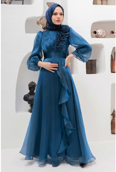 Neva Style Tesettürlü Abiye Elbise - Çiçek Detaylı Lacivert Tesettür Abiye Elbise 22321L Neva Style Tesettürlü Abiye Elbise - Çiçek Detaylı Lacivert Tesettür Abiye Elbise 22321L