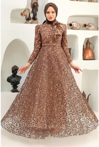 Neva Style Tesettürlü Abiye Elbise - Dantelli Kahverengi Tesettür Abiye Elbise 22421KH Neva Style Tesettürlü Abiye Elbise - Dantelli Kahverengi Tesettür Abiye Elbise 22421KH