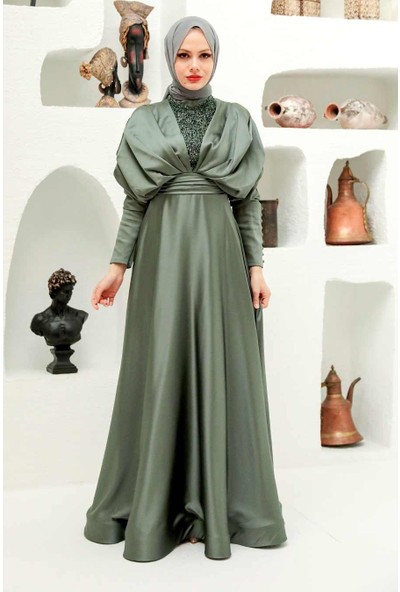 Neva Style Tesettürlü Abiye Elbise - Boncuk Işlemeli Haki Tesettür Abiye Elbise 22451HK Neva Style Tesettürlü Abiye Elbise - Boncuk Işlemeli Haki Tesettür Abiye Elbise 22451HK