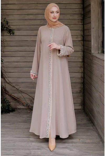 Neva Style - Inci Detaylı Bej Tesettür Ferace 350700BEJ Neva Style - Inci Detaylı Bej Tesettür Ferace 350700BEJ