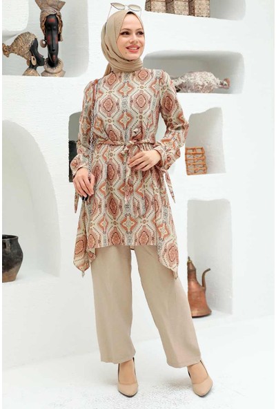 Neva Style - Desenli Taba Tesettür Ikili Takım 5185TB Neva Style - Desenli Taba Tesettür Ikili Takım 5185TB
