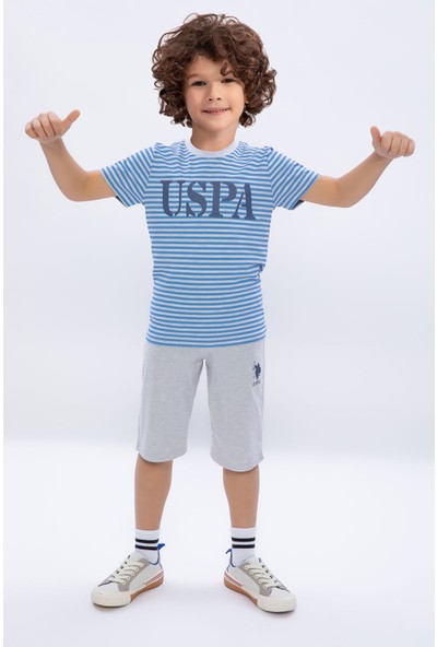 U.S. Polo Assn. Çizgili Indigo Erkek Çocuk Kapri Takım