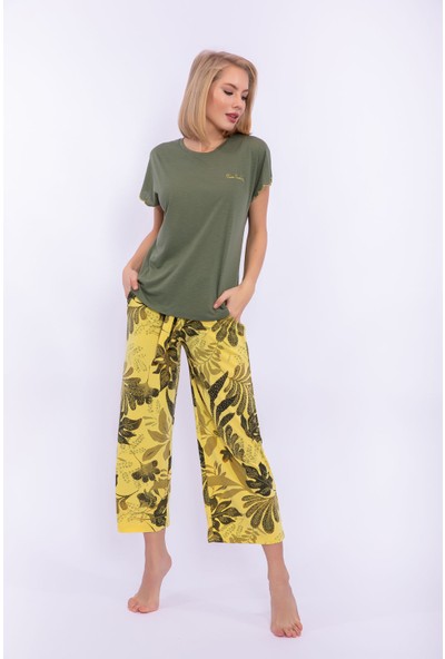 Pierre Cardin Yaprak Desenli Haki Kadın Kapri Takım