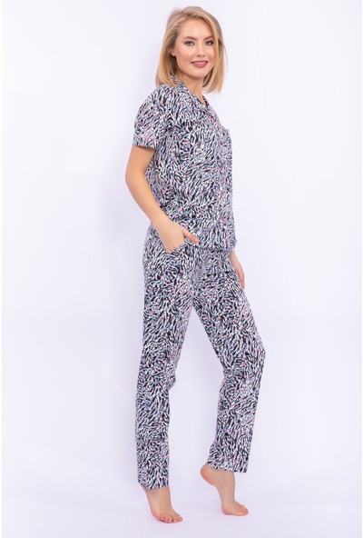 Pierre Cardin Leopard Siyah Kadın Gömlek Pijama Takımı