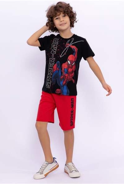 Spider Man Siyah Erkek Çocuk Bermuda Takım