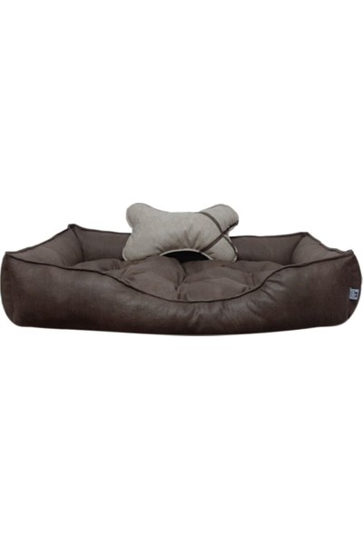 Patili Evler Kahverengi Büyük Irk Köpek Yatağı - Kemik Yastıklı - Xxx L
