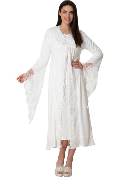 Mecit Pijama Mecit 5565 Ekru Sabahlık Pijama Gecelik Lohusa Set Mecit Pijama Mecit 5565 Ekru Sabahlık Pijama Gecelik Lohusa Set
