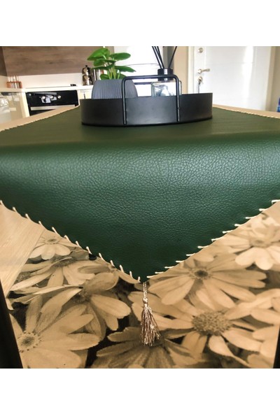 moon Yesil Deri Runner- Masa Örtüsü