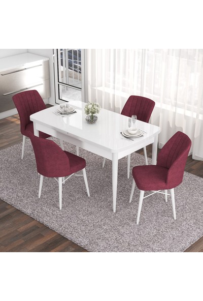 Canisa Concept Eva Serisi 80 x 132 cm Açılabilir Mdf Mutfak Masa Takımı Beyaz Masa ve 4 Sandalye
