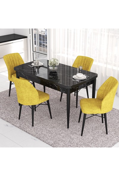 Canisa Concept Eva Serisi Mutfak Masa Takımı, Açılabilir 80X132 Mdf Siyah Mermer Desen Masa ve 4 Sandalye Canisa Concept Eva Serisi Mutfak Masa Takımı, Açılabilir 80X132 Mdf Siyah Mermer Desen Masa ve 4 Sandalye