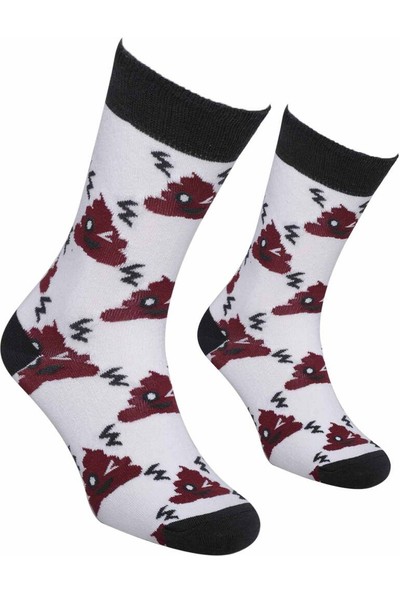 Retro Emoji Desenli Çorap | Bordo Retro Emoji Desenli Çorap | Bordo