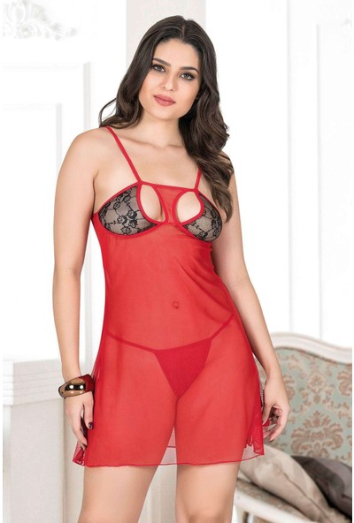 Kısa Tül Gecelik Kırmızı - 3183.1364.