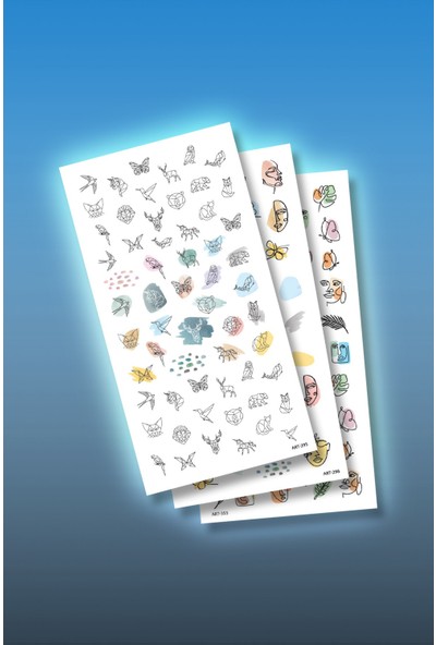 Artikel 3'lü Tırnak Dövmesi Seti, Tırnak Sticker Seti, Nail Art, Tattoo