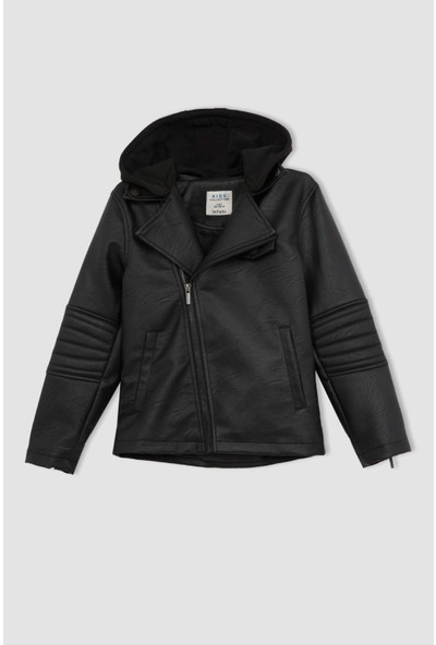 DeFacto Erkek Çocuk Çıkarılabilir Kapüşonlu Suni Deri Ceket Mont W2419A622SP DeFacto Erkek Çocuk Çıkarılabilir Kapüşonlu Suni Deri Ceket Mont W2419A622SP