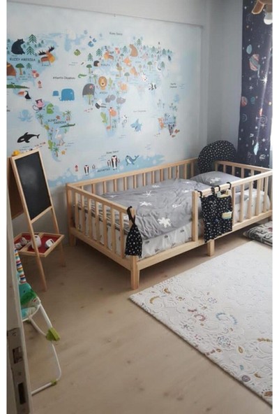 Zerka Concept Alyans Montessori Ithal Çam Ahşap Çocuk Beşik Yatak Geçmeli Montajlı 90 x 190