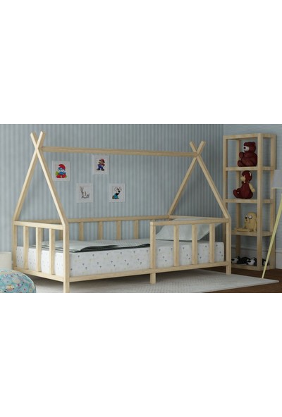 Zerka Concept Çınar Doğal Ahşap Montessori Çocuk Karyola Ithal Çam 120 x 200